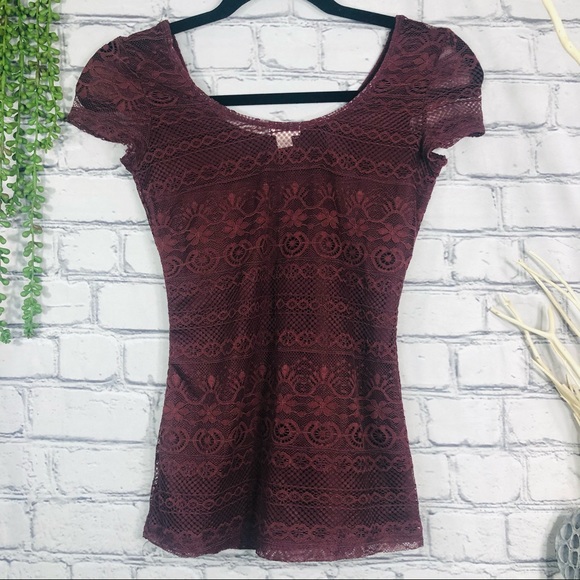 Garage | Tops | 33nwot Garage Short Sleeved Lace Red Top Size Xs | Poshmark